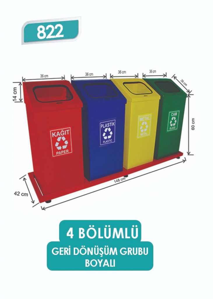 E822 4 BÖLMELİ GERİ DÖNÜŞÜM SETİ BOYALI – Eta Metal